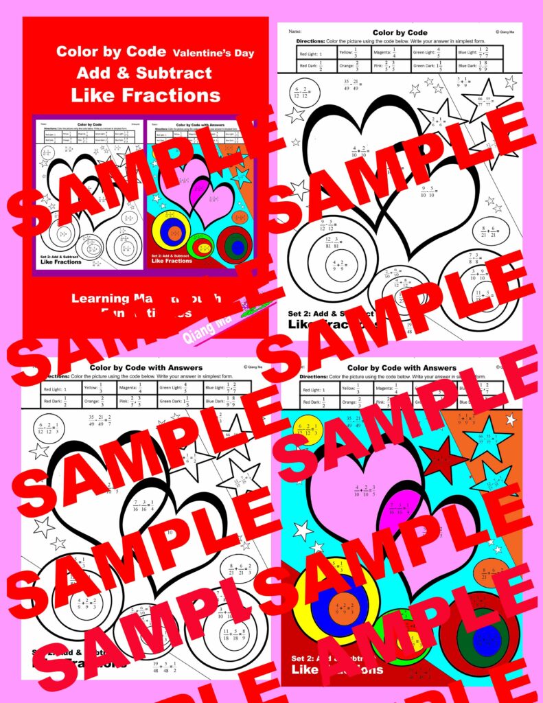 Valentine Color by Code: Add and Subtract Like Fractions | Made By Teachers