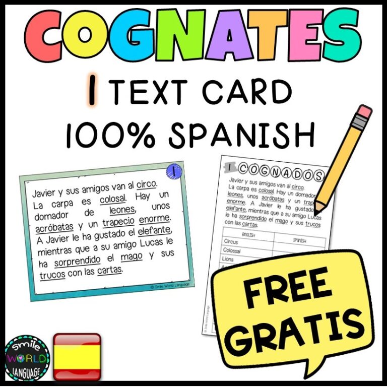 FREE Spanish Cognates Reading task card text worksheet Cognados English ...