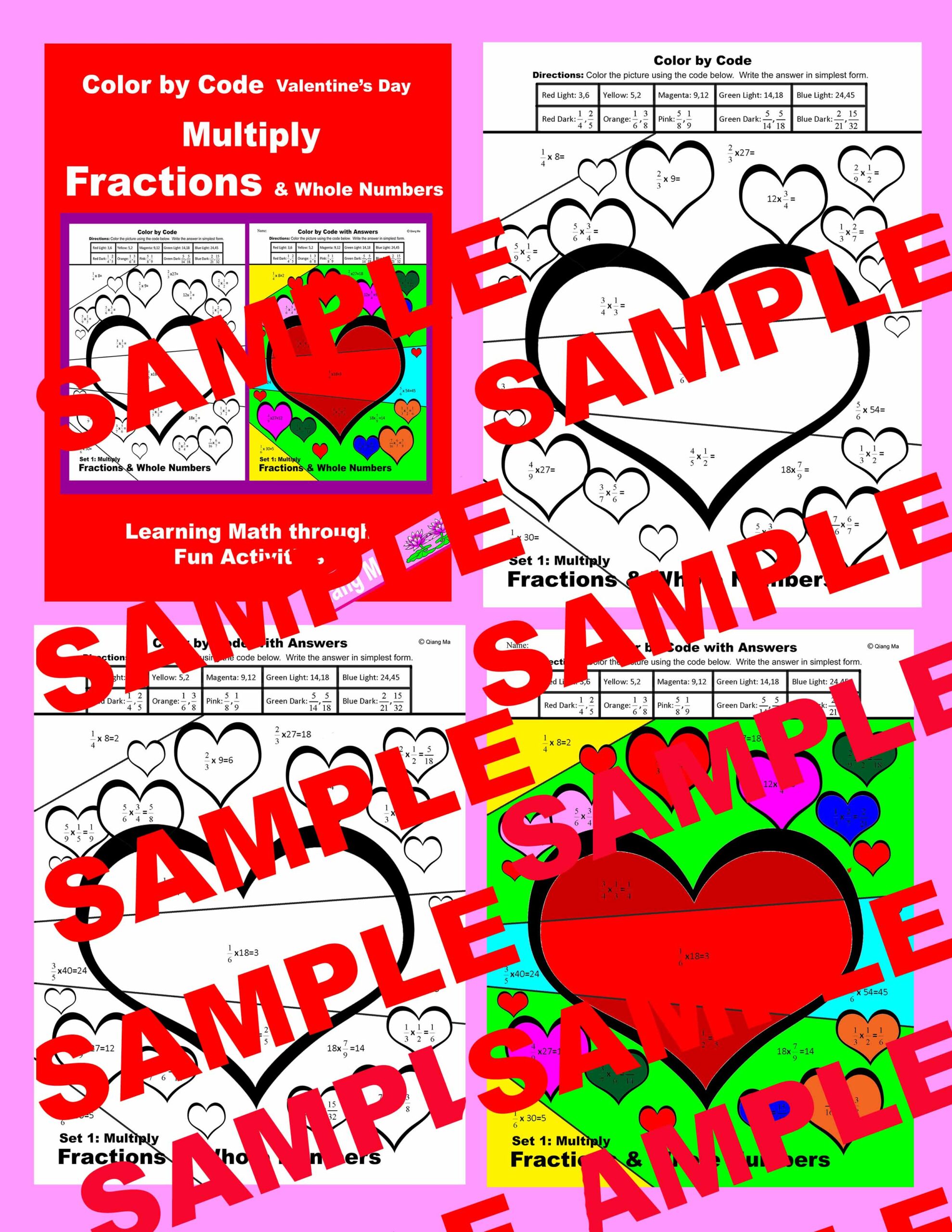 Valentine Color by Code: Multiply Fractions and Whole Numbers | Made By ...