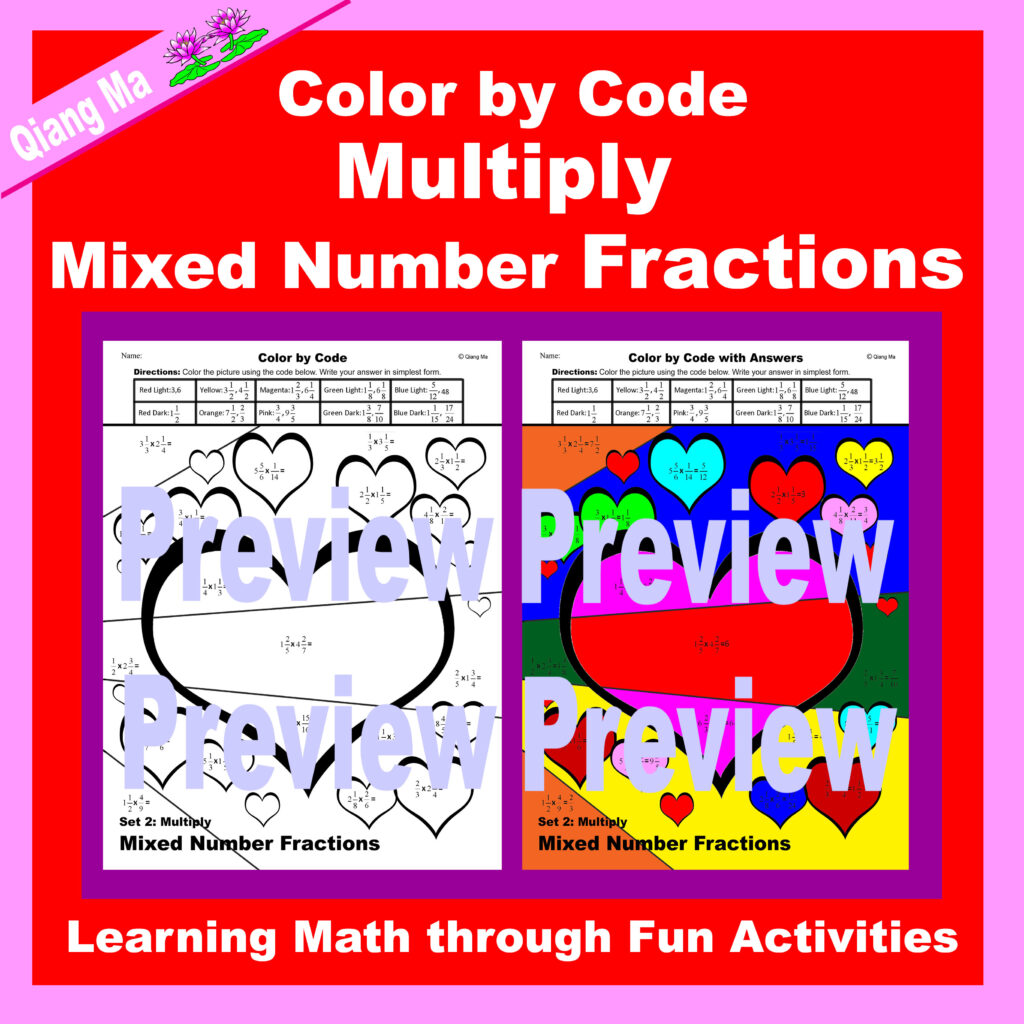 Valentine Color By Code Multiply Mixed Number Fractions Made By Teachers