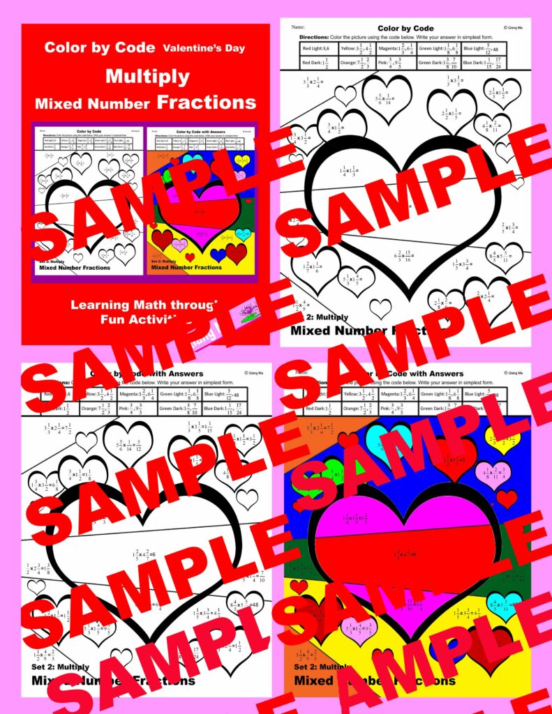 Valentine Color by Code: Multiply Mixed Number Fractions | Made By Teachers
