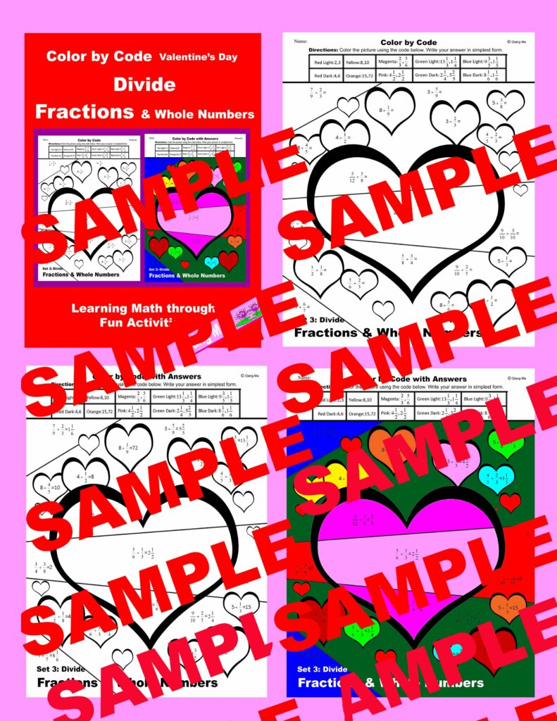 Valentine Color by Code: Divide Fractions and Whole Numbers | Made By ...