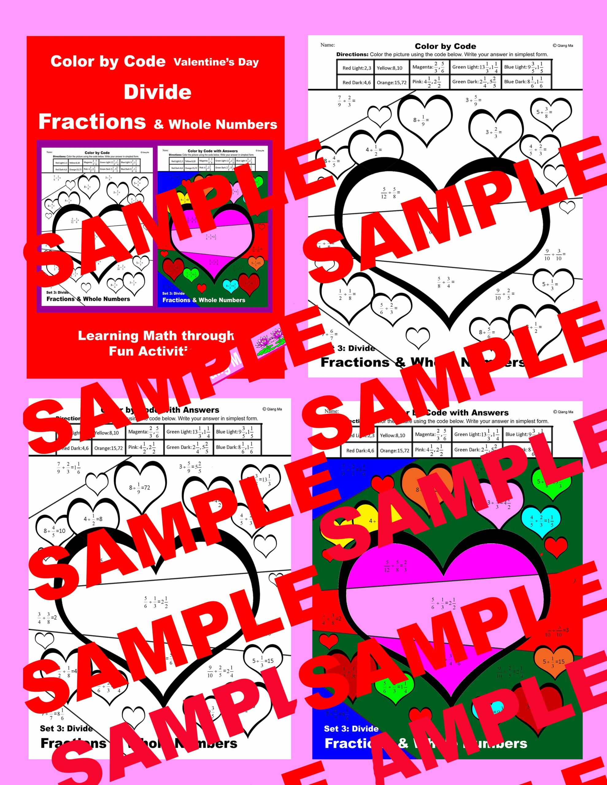Valentine Color by Code: Divide Fractions and Whole Numbers | Made By ...