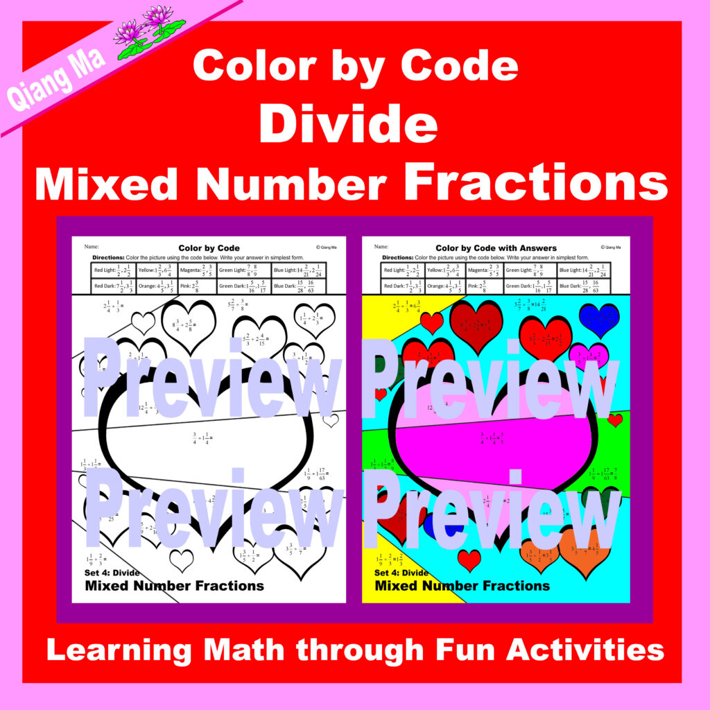 Valentine Color by Code: Divide Mixed Number Fractions | Made By Teachers