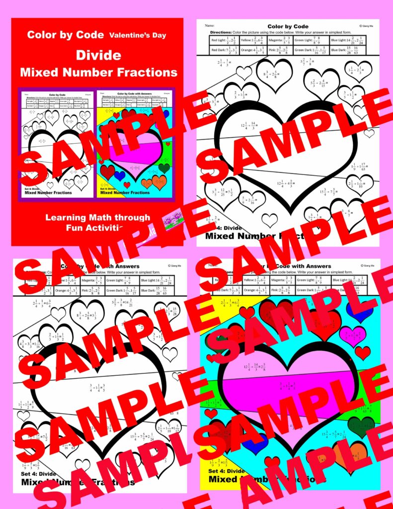 Valentine Color by Code: Divide Mixed Number Fractions | Made By Teachers