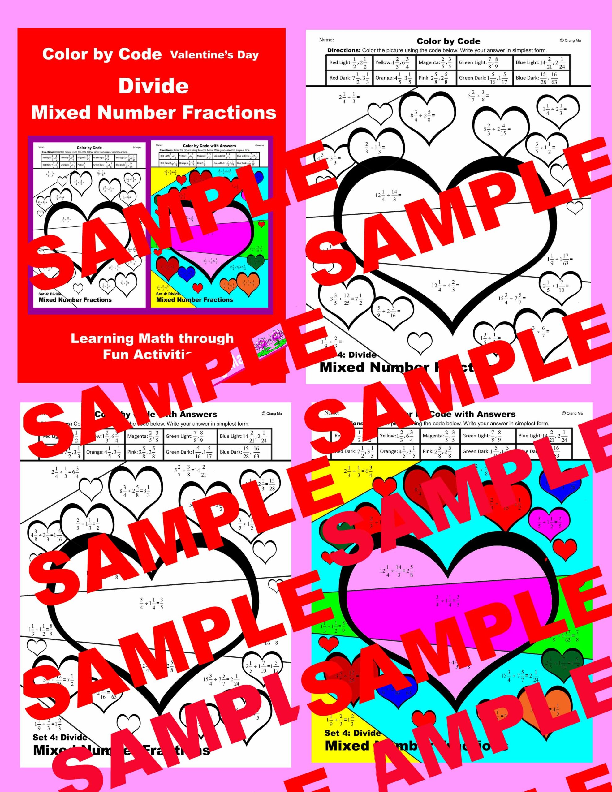 Valentine Color by Code: Divide Mixed Number Fractions | Made By Teachers