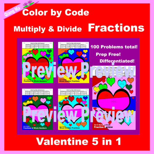 Valentine Color by Code: Multiply and Divide Fractions 5 in 1 | Made By ...