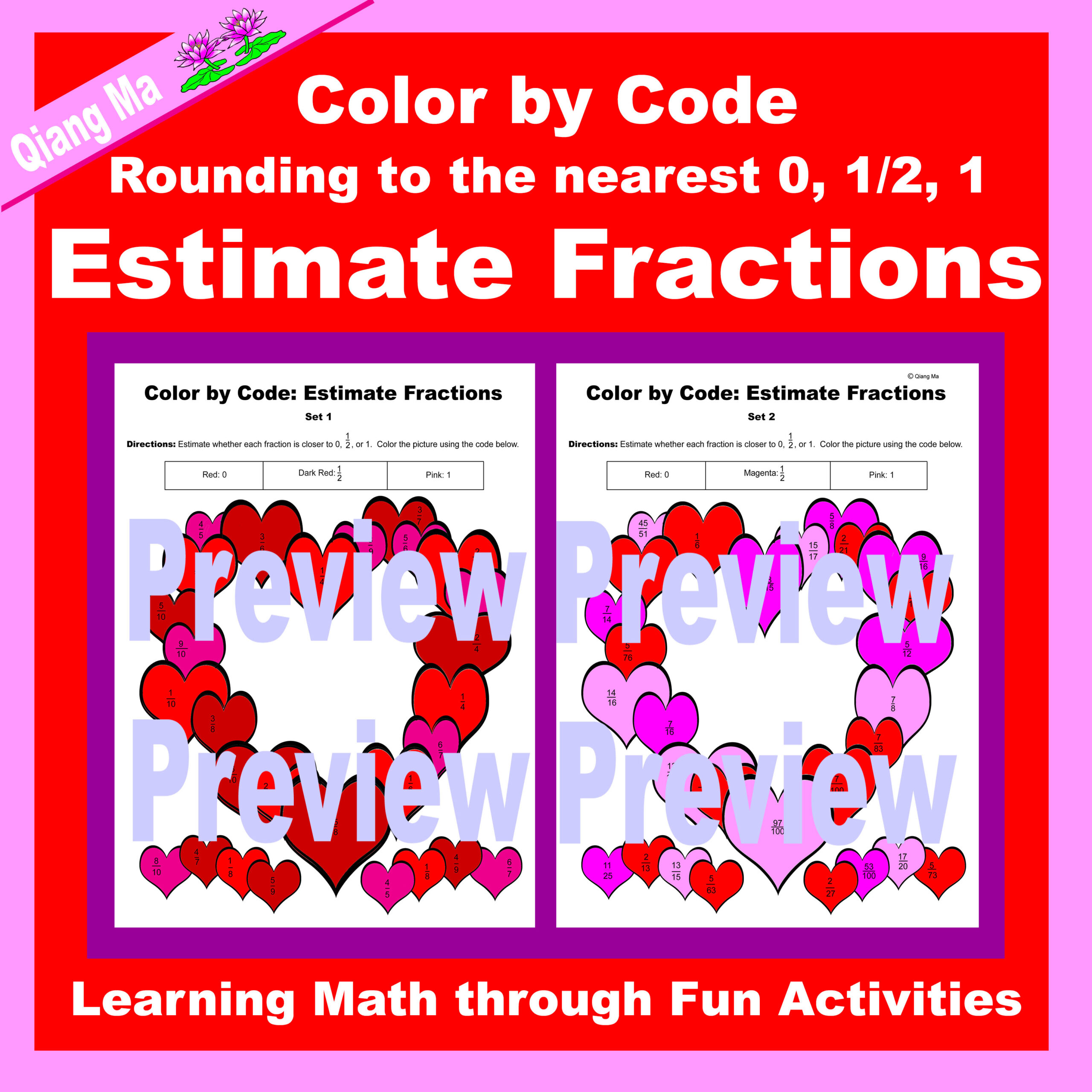 Valentine Color by Code: Estimate Fractions | Made By Teachers