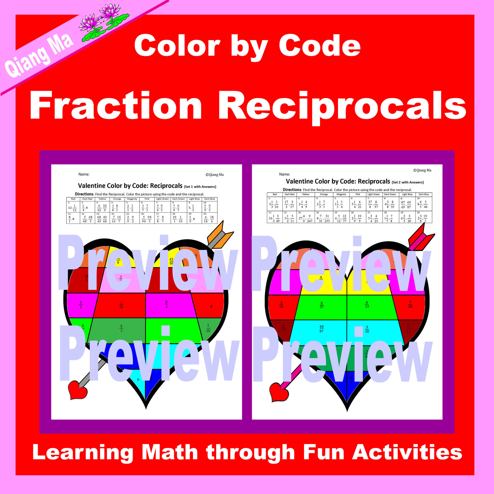 Valentine Color by Code: Fraction Reciprocals | Made By Teachers