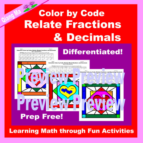Valentine Color by Code: Relate Fractions and Decimals | Made By Teachers