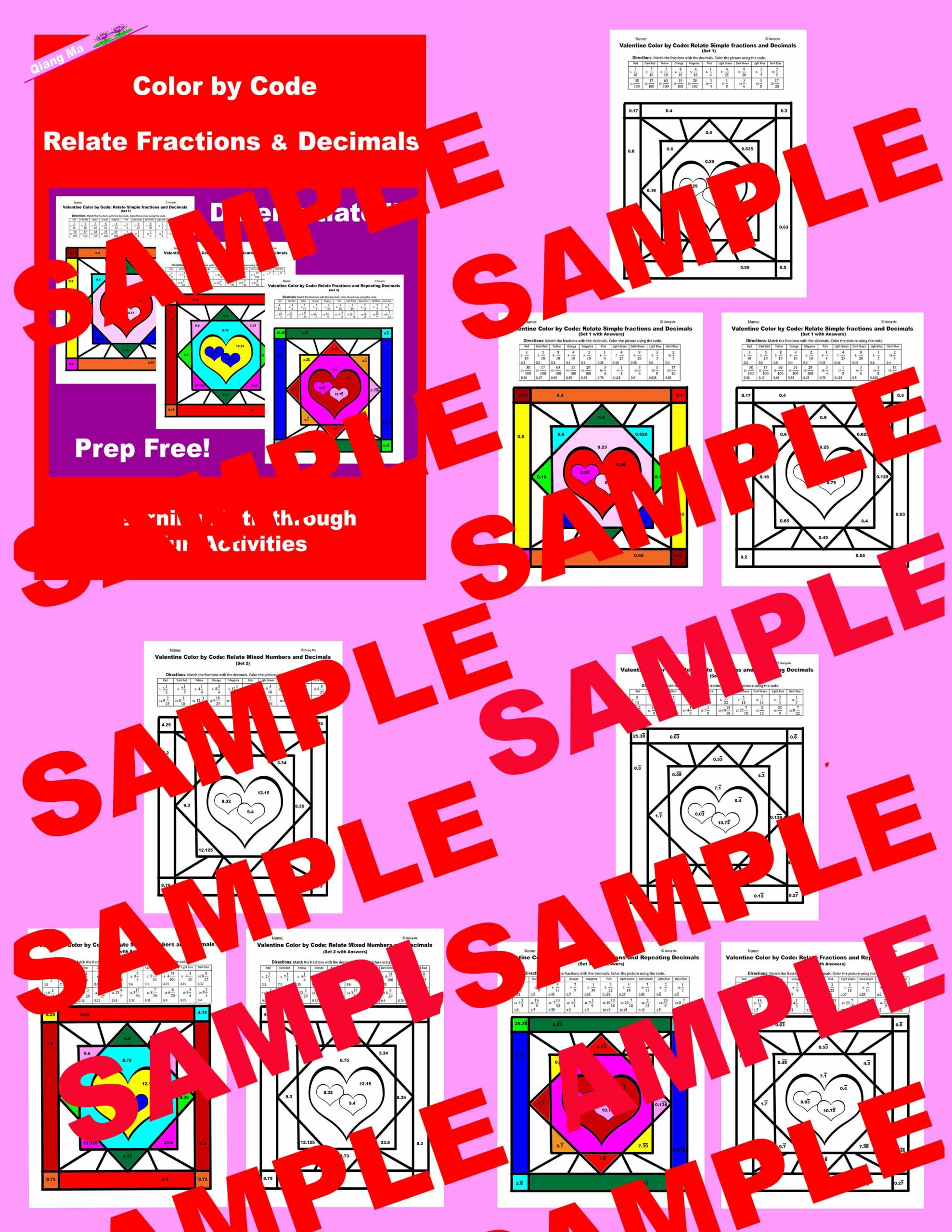 Valentine Color by Code: Relate Fractions and Decimals | Made By Teachers