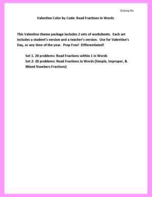 Valentine Color by Code: Read Fractions | Made By Teachers