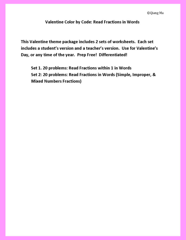 Valentine Color by Code: Read Fractions | Made By Teachers