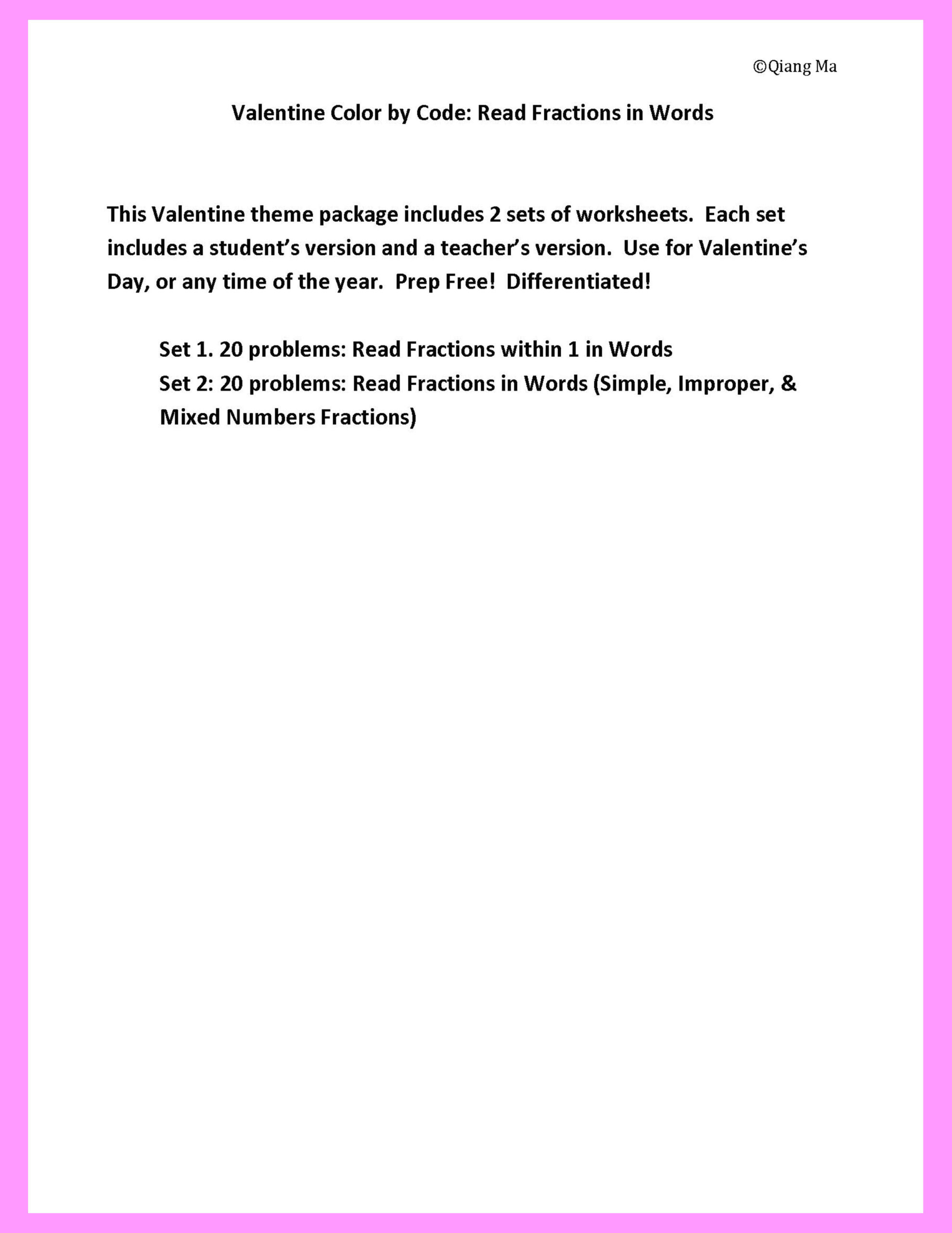 Valentine Color by Code: Read Fractions | Made By Teachers