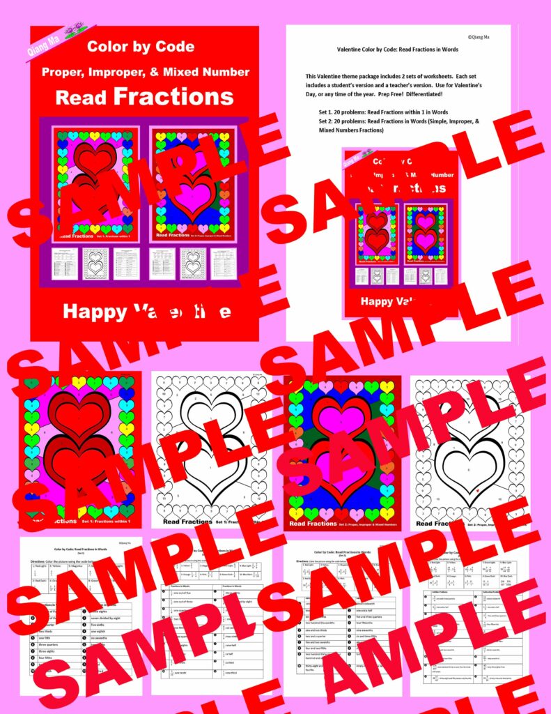 Valentine Color by Code: Read Fractions | Made By Teachers