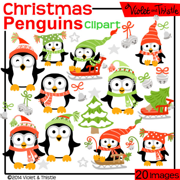 Christmas Penguins Clipart Penguin Fir Tree on Sled Sleigh Clip Art ...