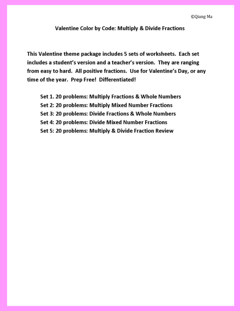 Valentine Color by Code: Multiply and Divide Fractions 5 in 1 | Made By ...