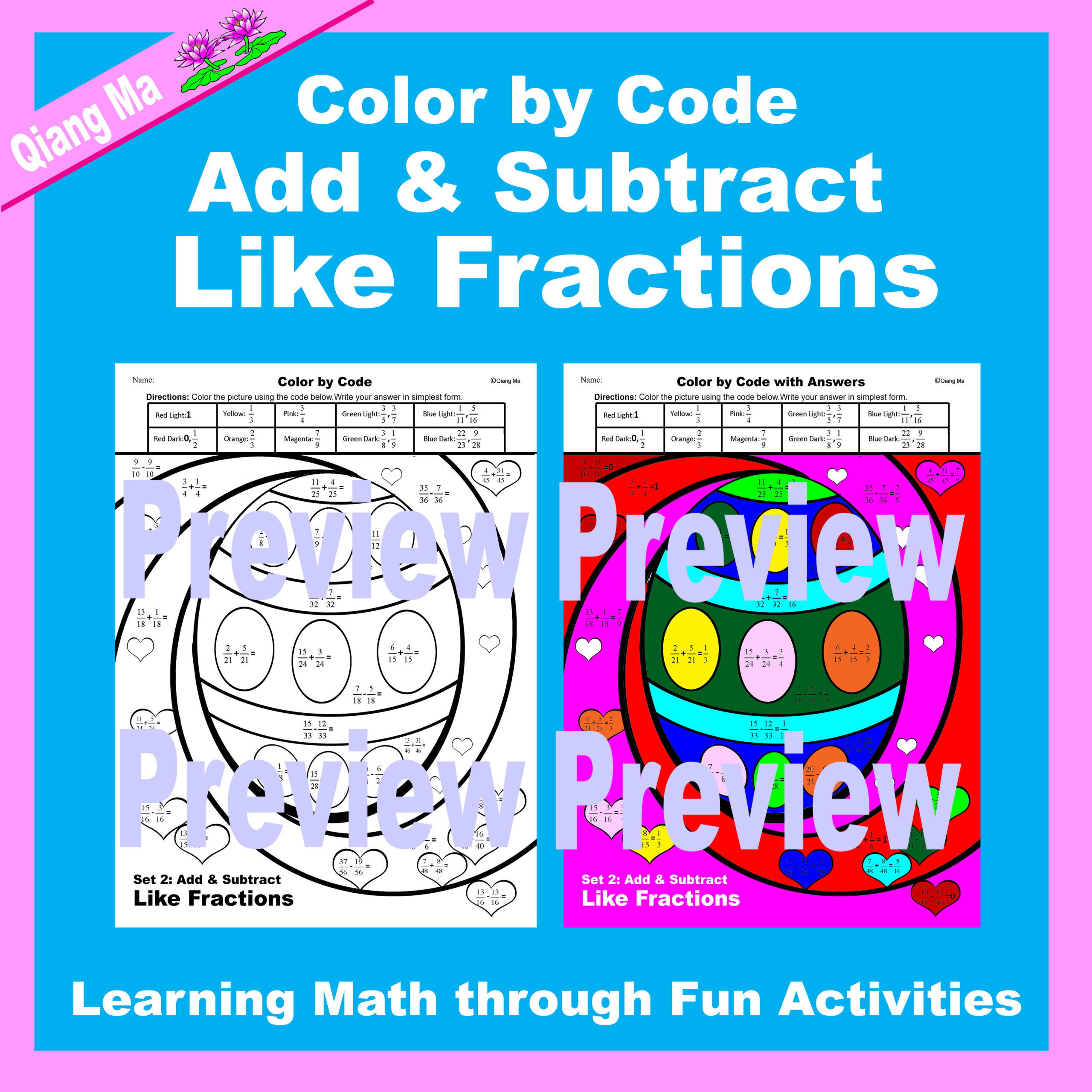 Easter Color by Code: Add and Subtract Like Fractions | Made By Teachers