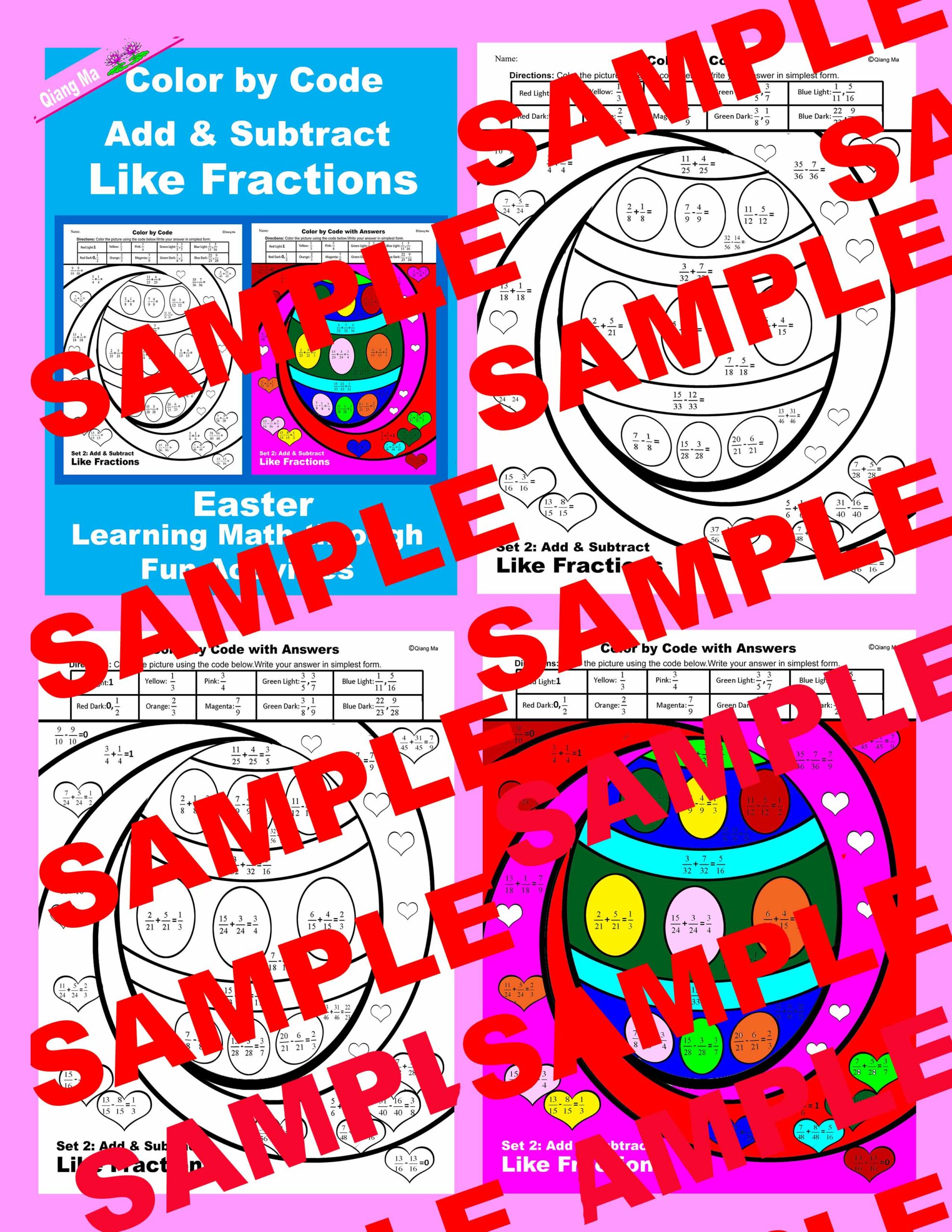 Easter Color by Code: Add and Subtract Like Fractions | Made By Teachers