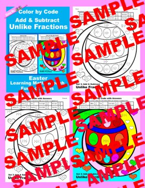 Easter Color by Code: Add and Subtract Unlike Fractions | Made By Teachers