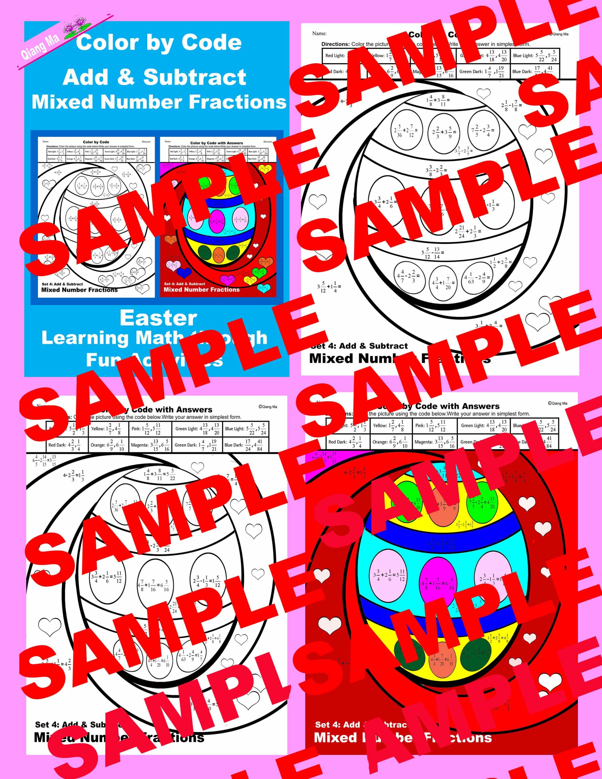 Easter Color by Code: Add and Subtract Mixed Number Fractions | Made By ...
