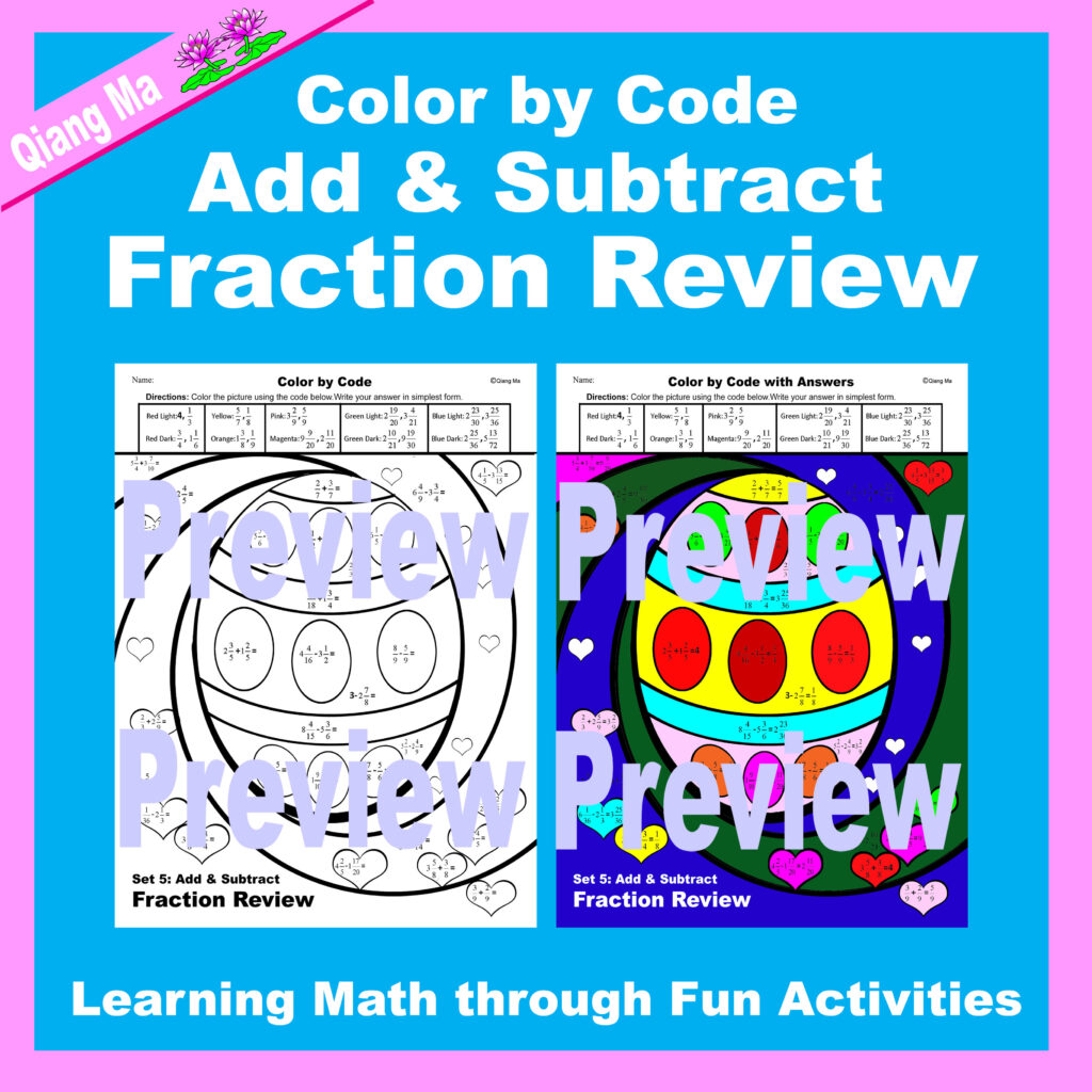 Easter Color by Code: Add and Subtract Fraction Review | Made By Teachers