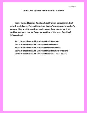 Easter Color by Code: Add and Subtract Fractions 5 in 1 | Made By Teachers