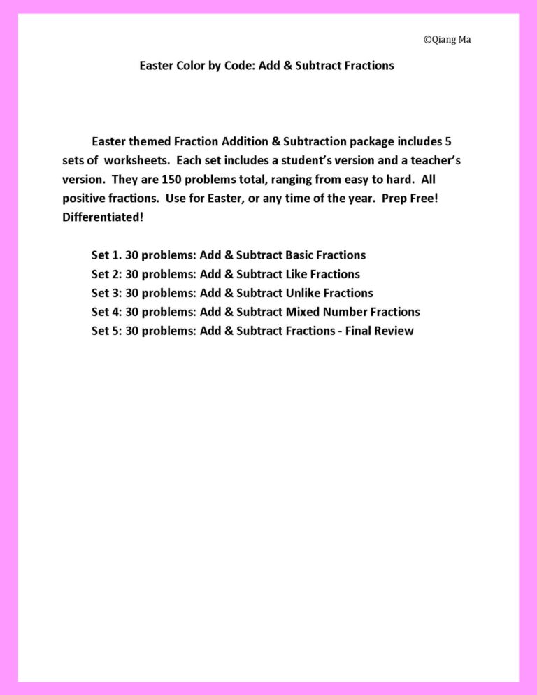 Easter Color by Code: Add and Subtract Fractions 5 in 1 | Made By Teachers