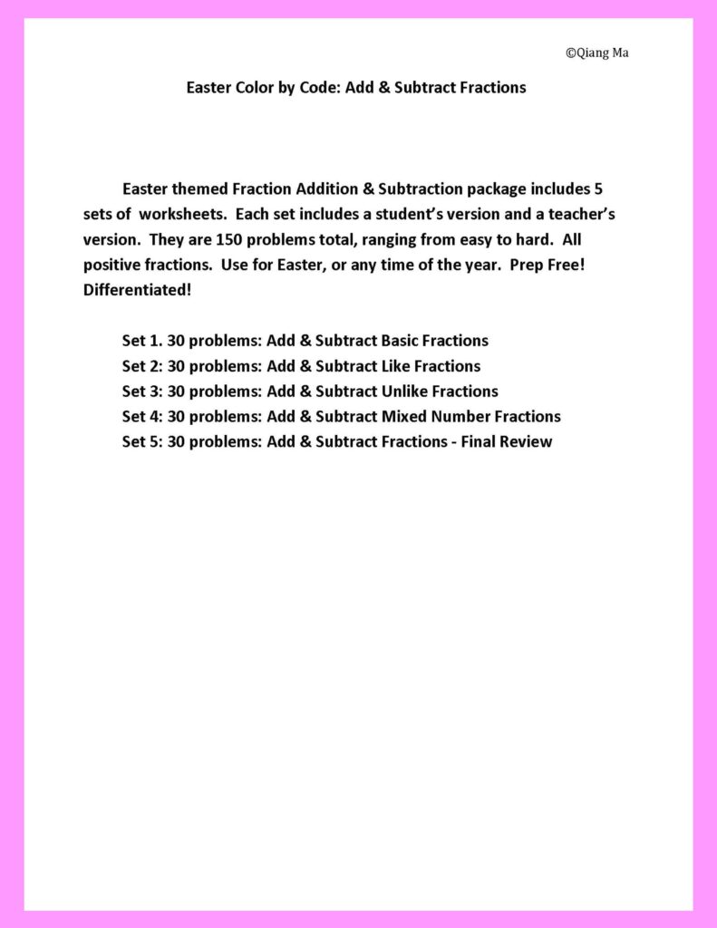 Easter Color by Code: Add and Subtract Fractions 5 in 1 | Made By Teachers