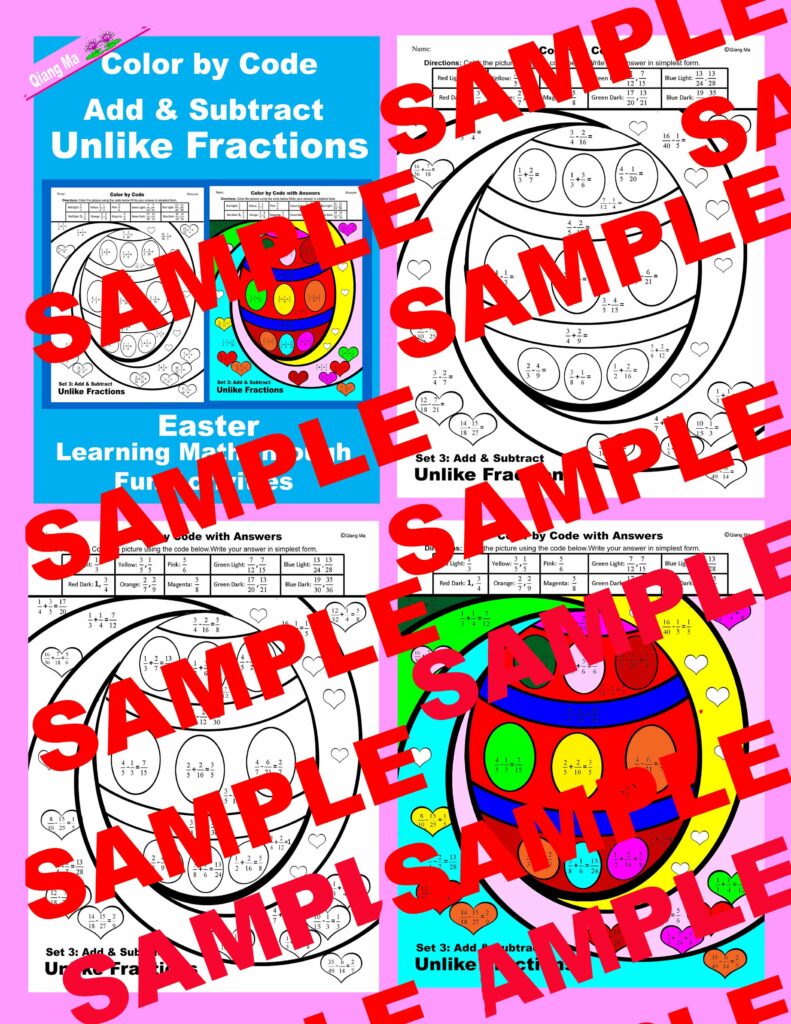 Easter Color by Code: Add and Subtract Fractions 5 in 1 | Made By Teachers