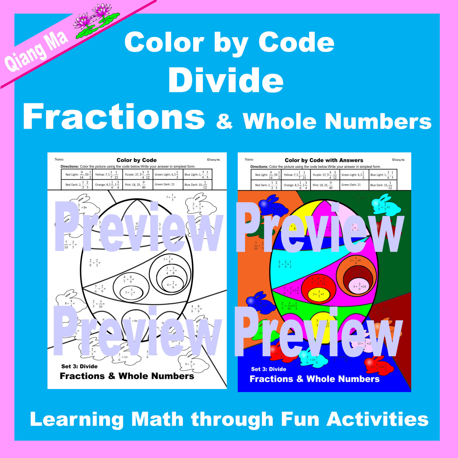 Easter Color by Code: Divide Fractions and Whole Numbers | Made By Teachers