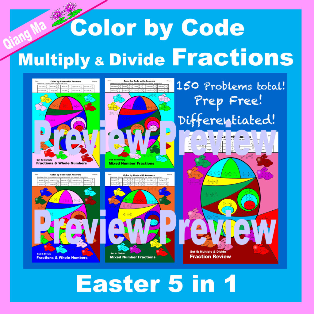 Easter Color by Code: Multiply and Divide Fractions 5 in 1 | Made By ...