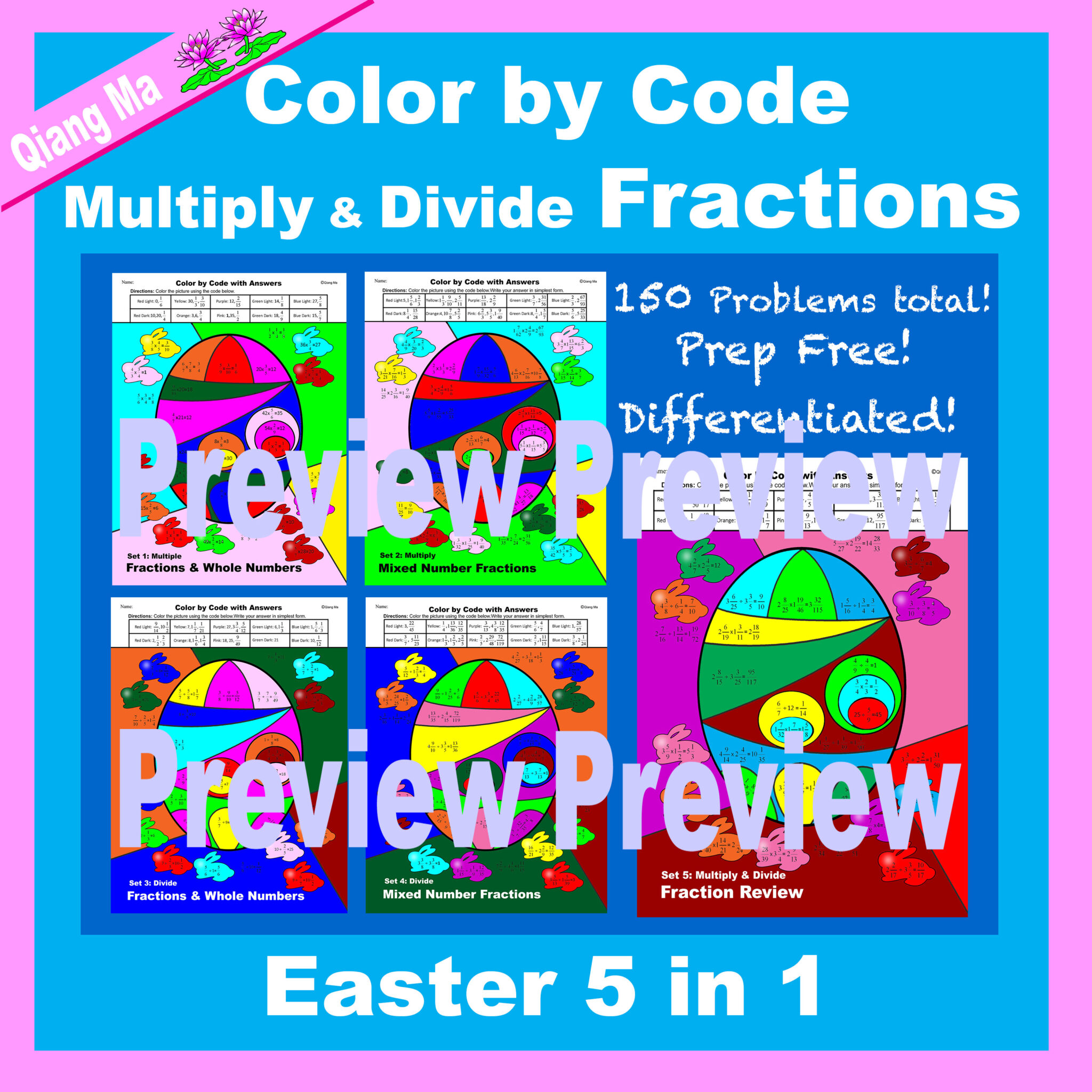 Easter Color by Code: Multiply and Divide Fractions 5 in 1 | Made By ...