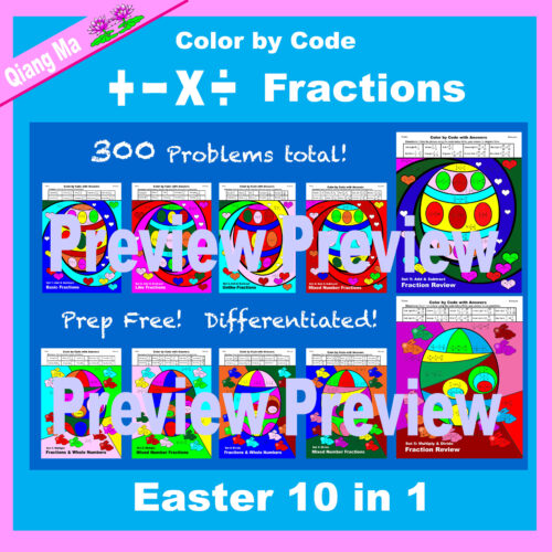 Easter Color by Code Fractions: Add, Subtract, Multiply, and Divide 10 ...