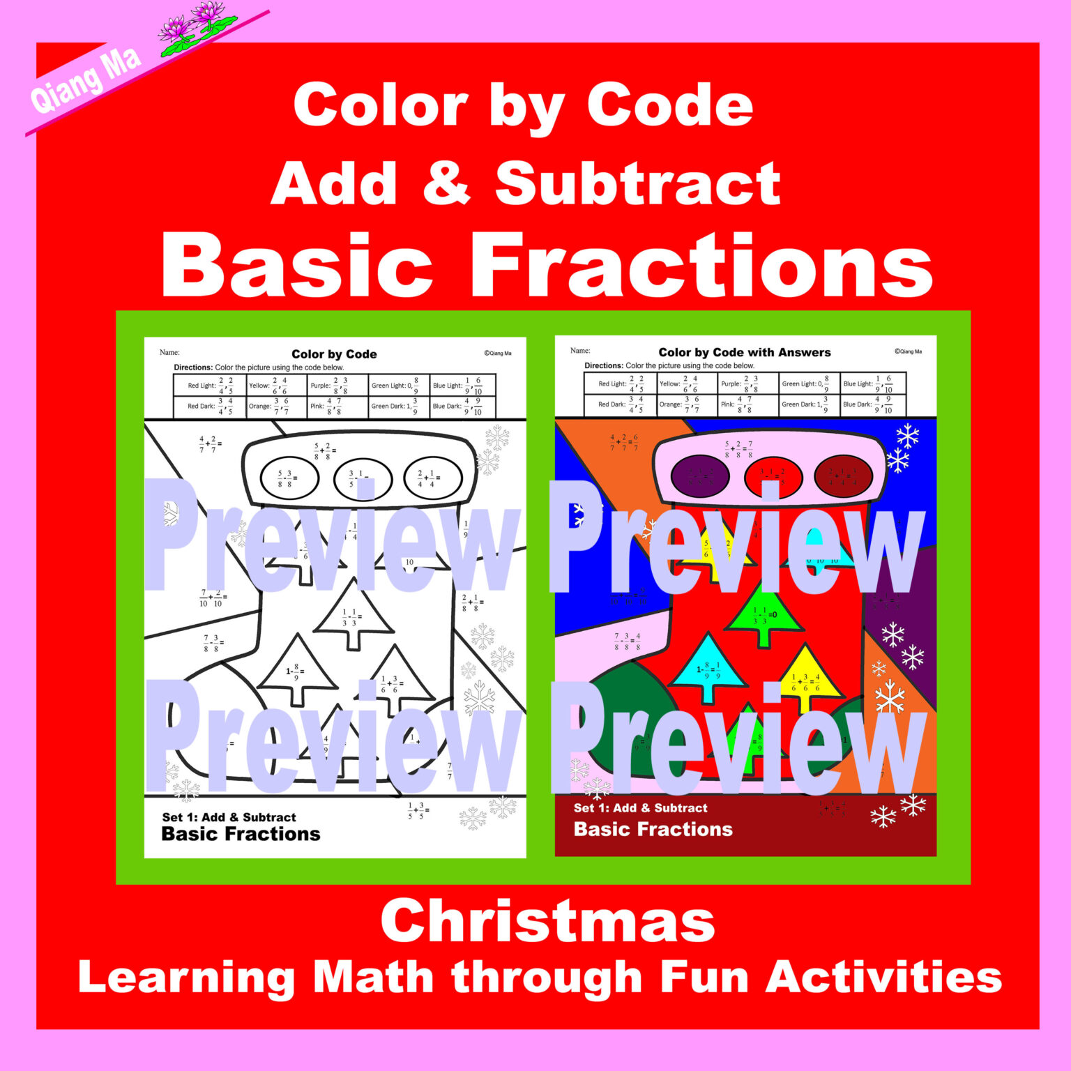 Christmas Color by Code: Add and Subtract Basic Fractions | Made By ...