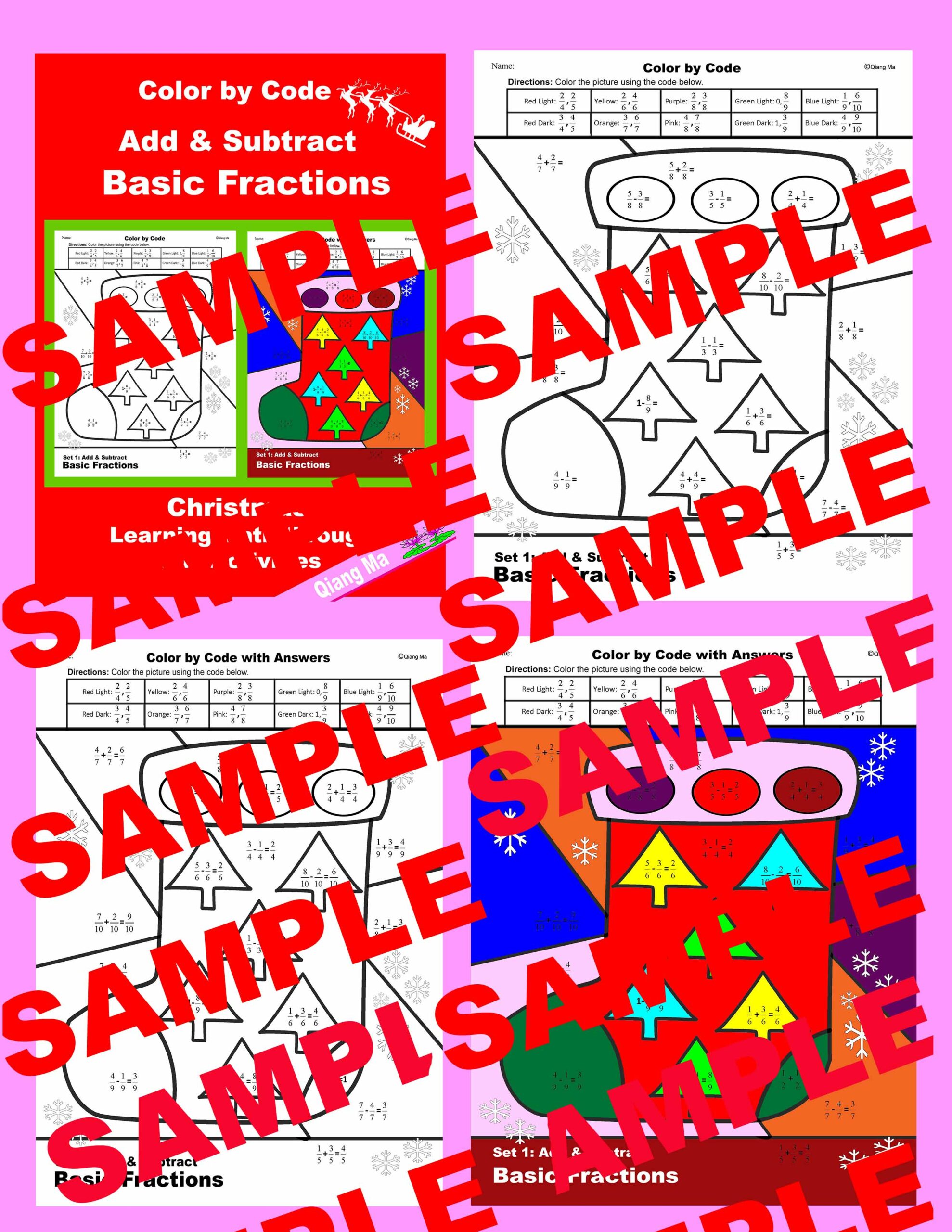 Christmas Color by Code: Add and Subtract Basic Fractions | Made By ...