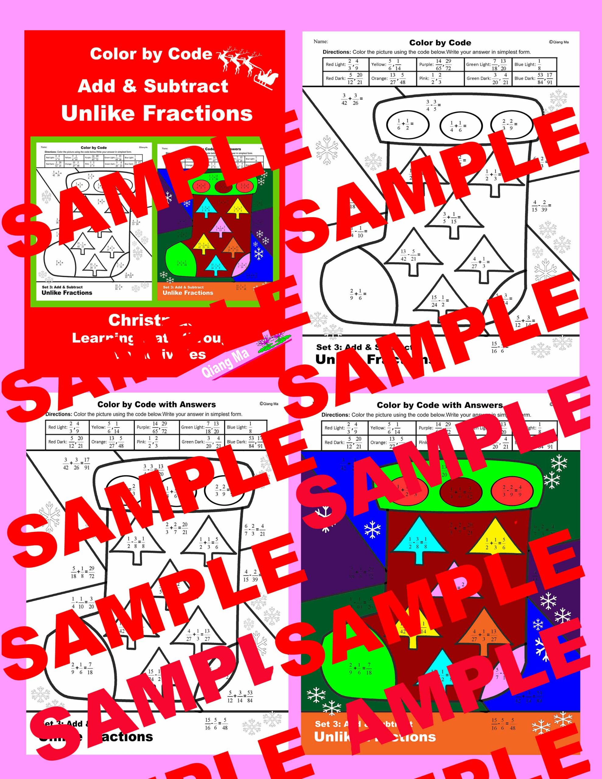 Christmas Color by Code: Add and Subtract Unlike Fractions | Made By ...