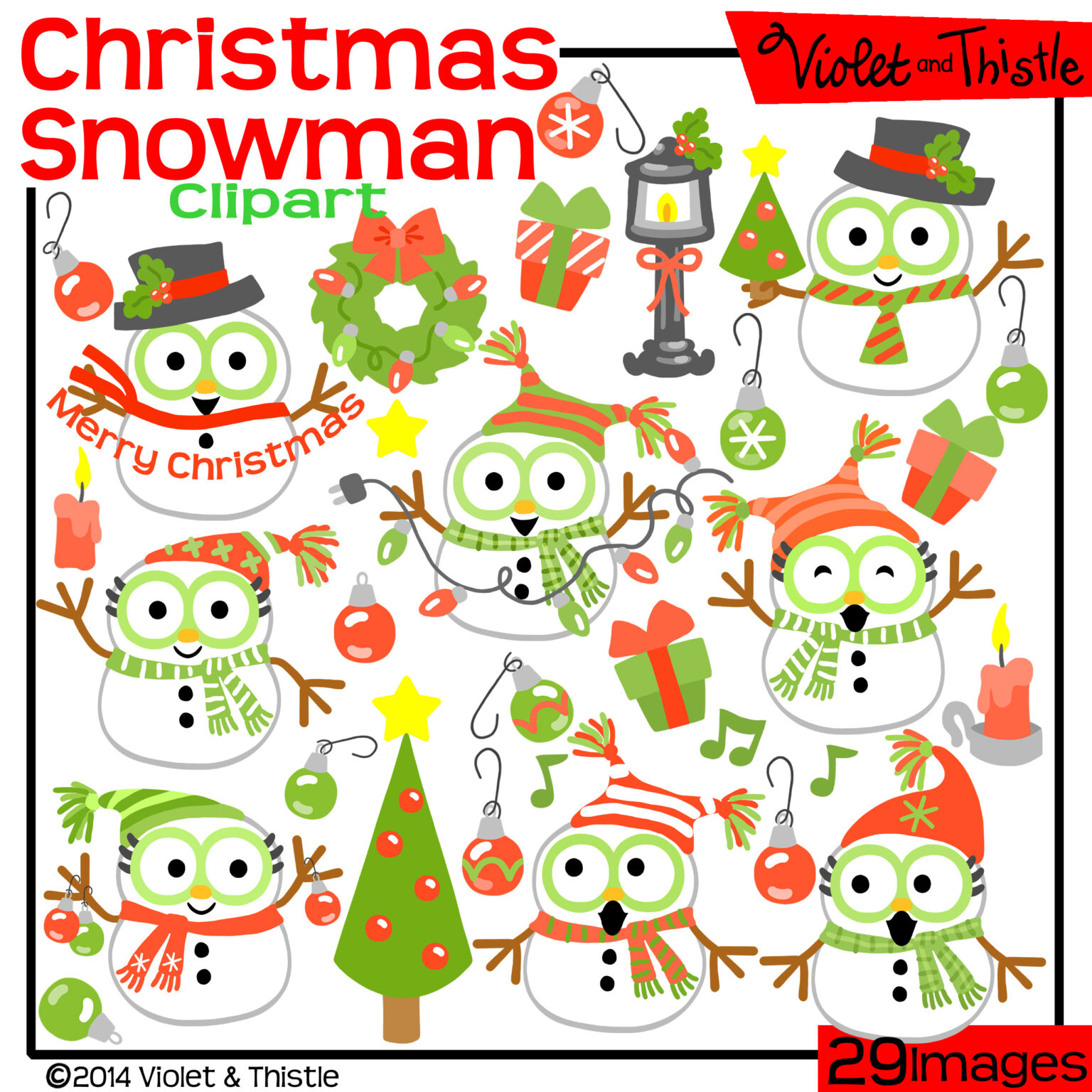 Christmas Snowman Clipart Christmas Tree Lamp Post Wreath Gift Candle ...