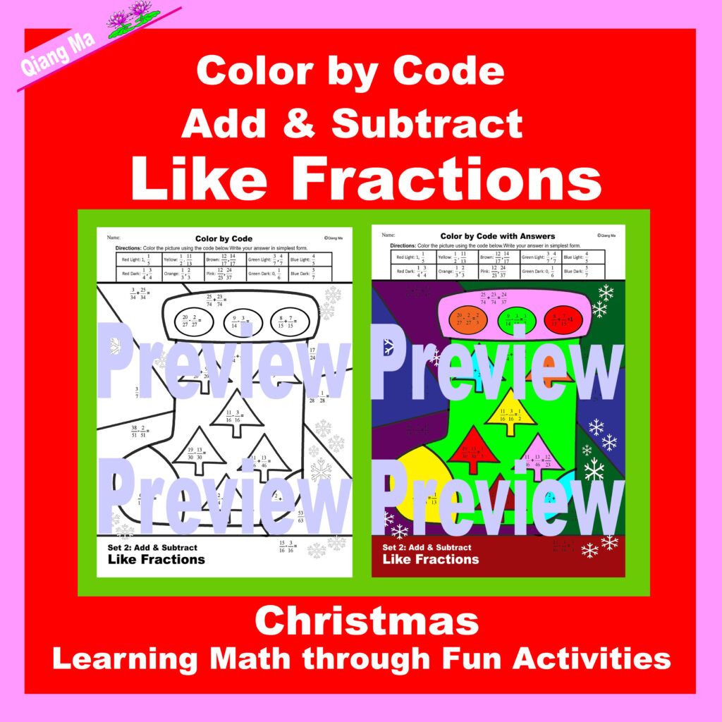 Christmas Color by Code: Add and Subtract Like Fractions | Made By Teachers