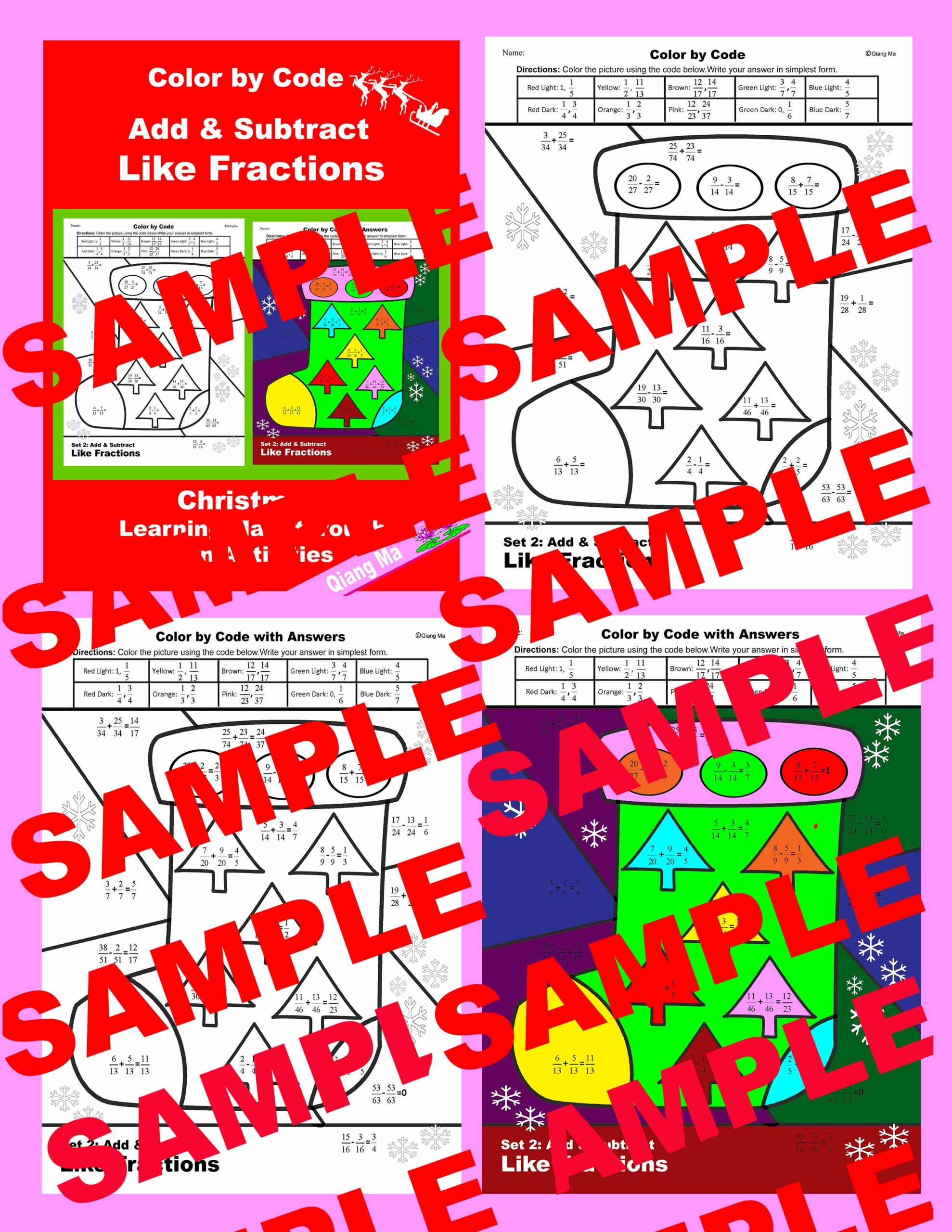 Christmas Color by Code: Add and Subtract Like Fractions | Made By Teachers