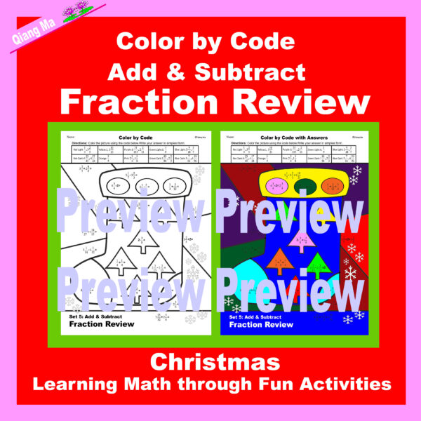 Christmas Color by Code: Add and Subtract Fraction Review | Made By ...