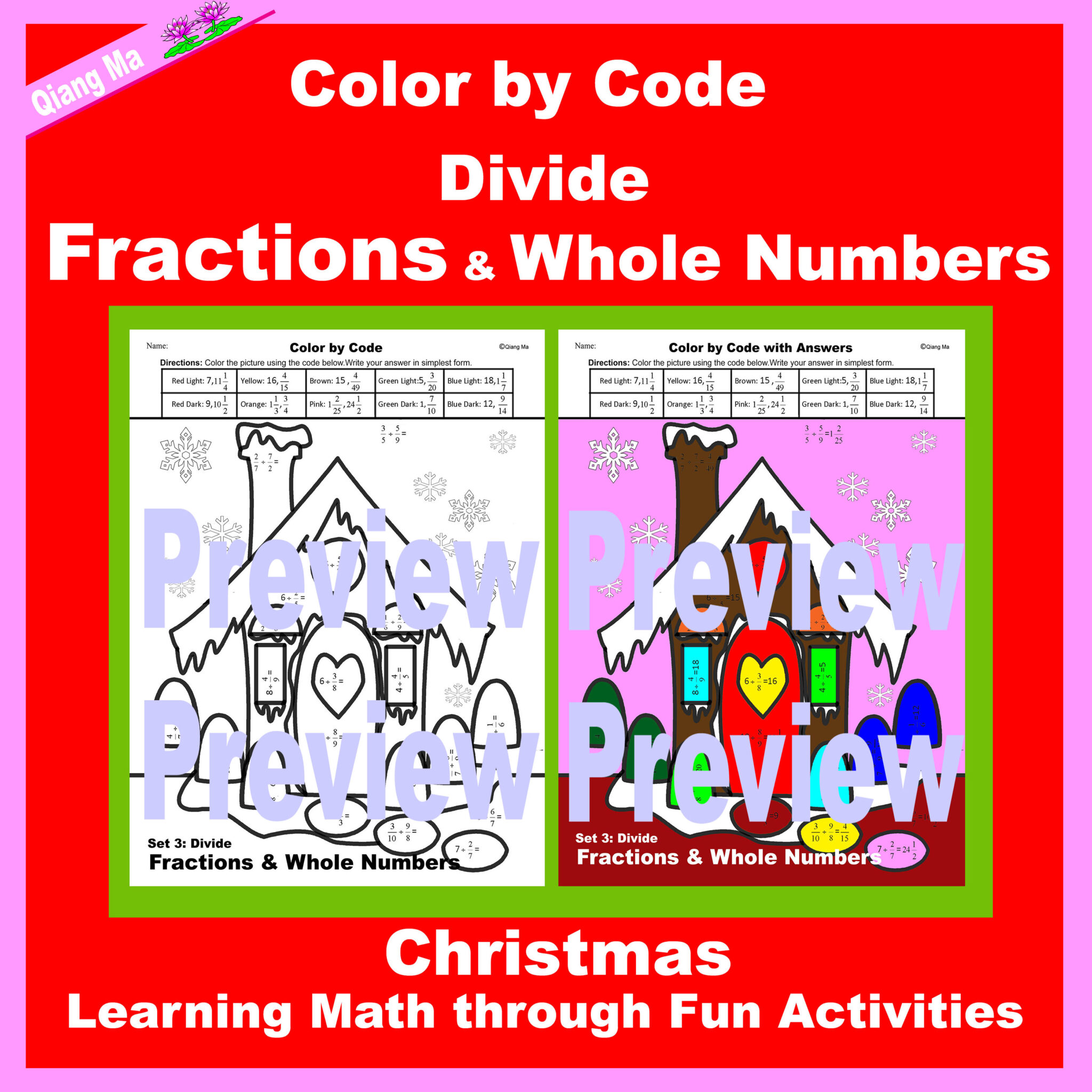 Christmas Color by Code: Divide Fractions and Whole Numbers - Made By ...