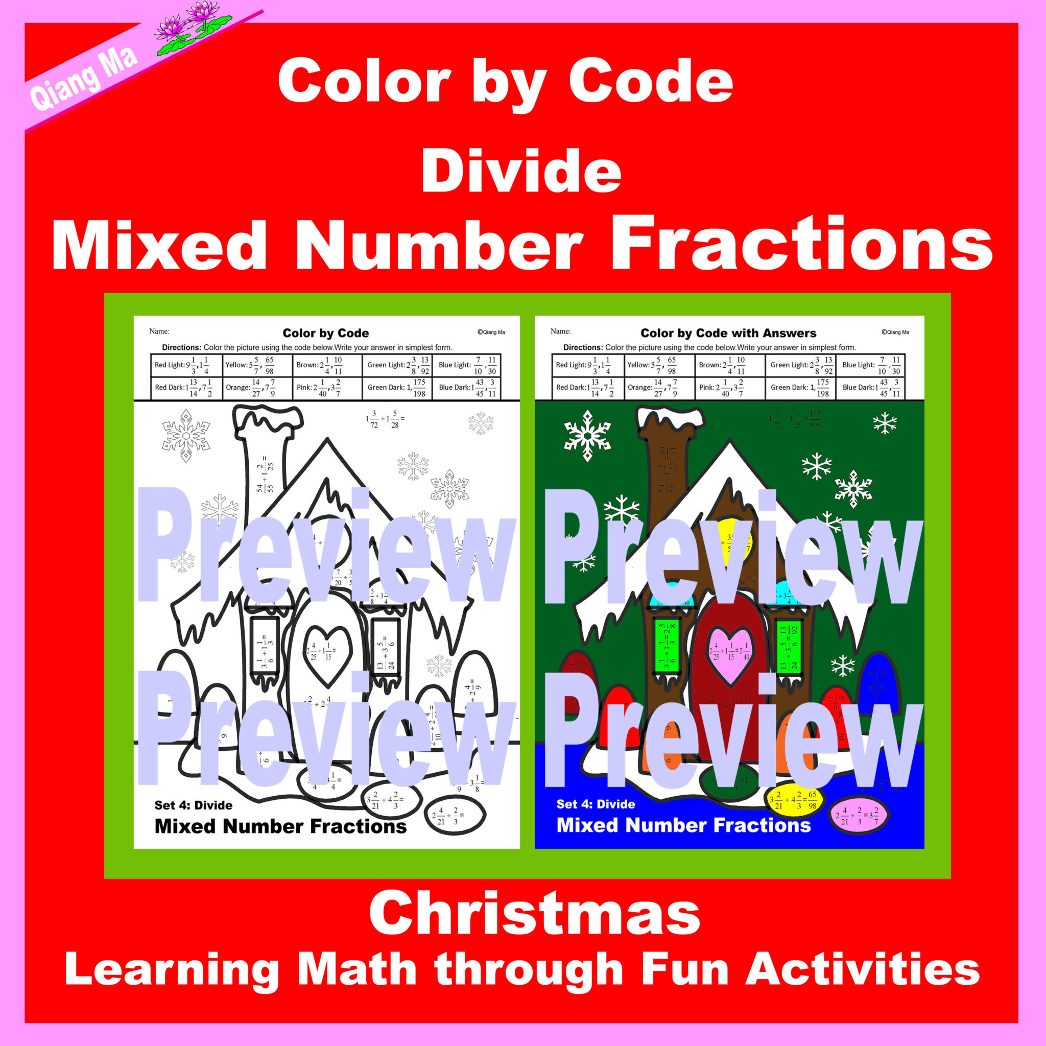 Christmas Color by Code: Divide Mixed Number Fractions | Made By Teachers