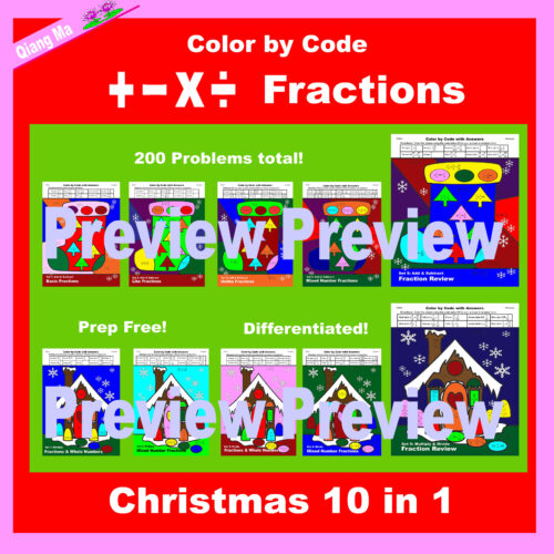 Christmas Color by Code: Fractions: Add, Subtract, Multiply, and Divide ...