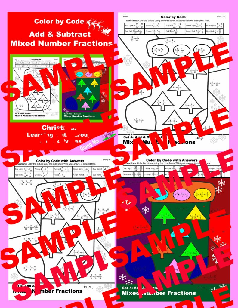Christmas Color by Code: Fractions: Add, Subtract, Multiply, and Divide ...