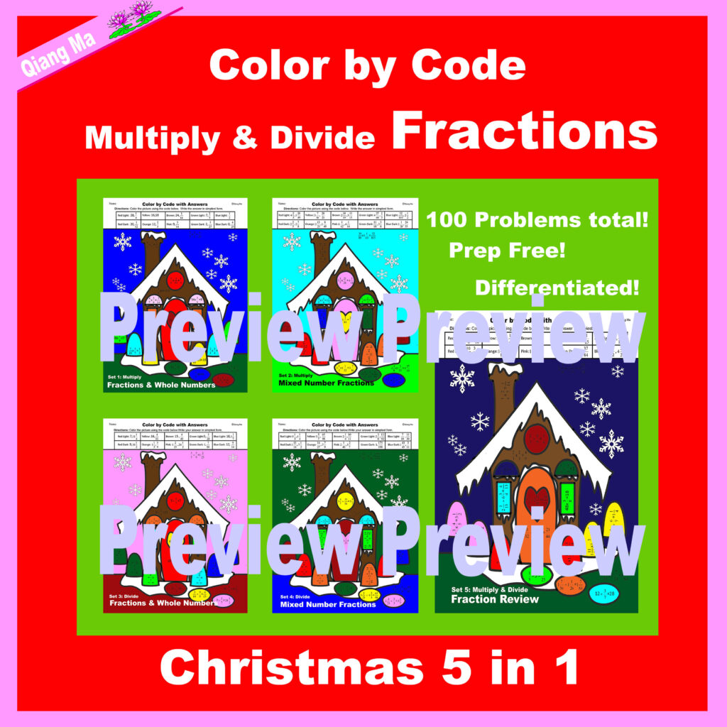 Christmas Color by Code: Multiply and Divide Fractions 5 in 1 - Made By ...