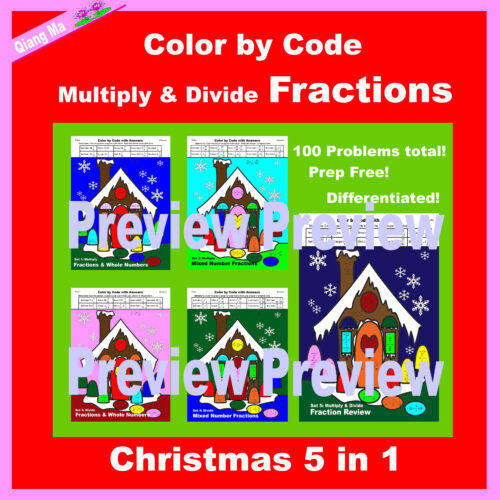 Christmas Color by Code: Multiply and Divide Fractions 5 in 1 | Made By ...