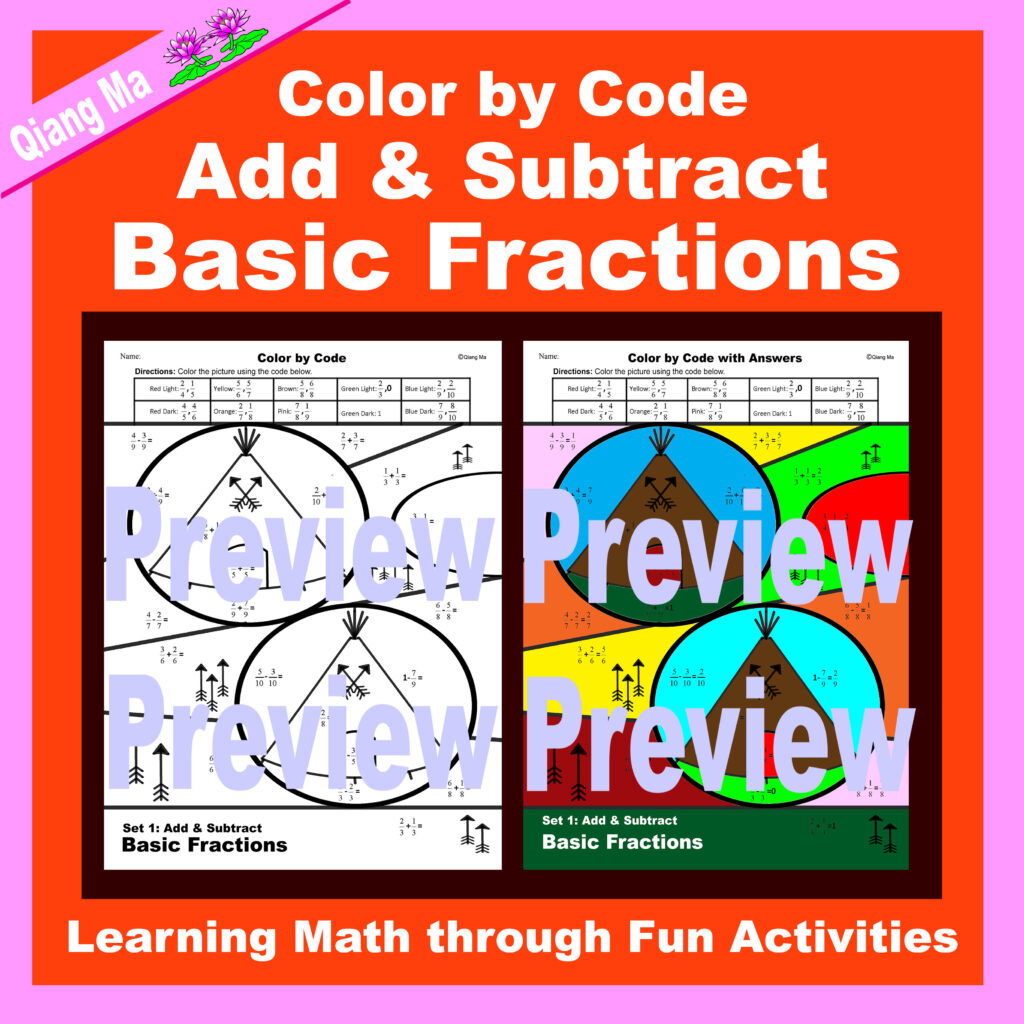 Thanksgiving Color by Code: Add and Subtract Basic Fractions | Made By ...