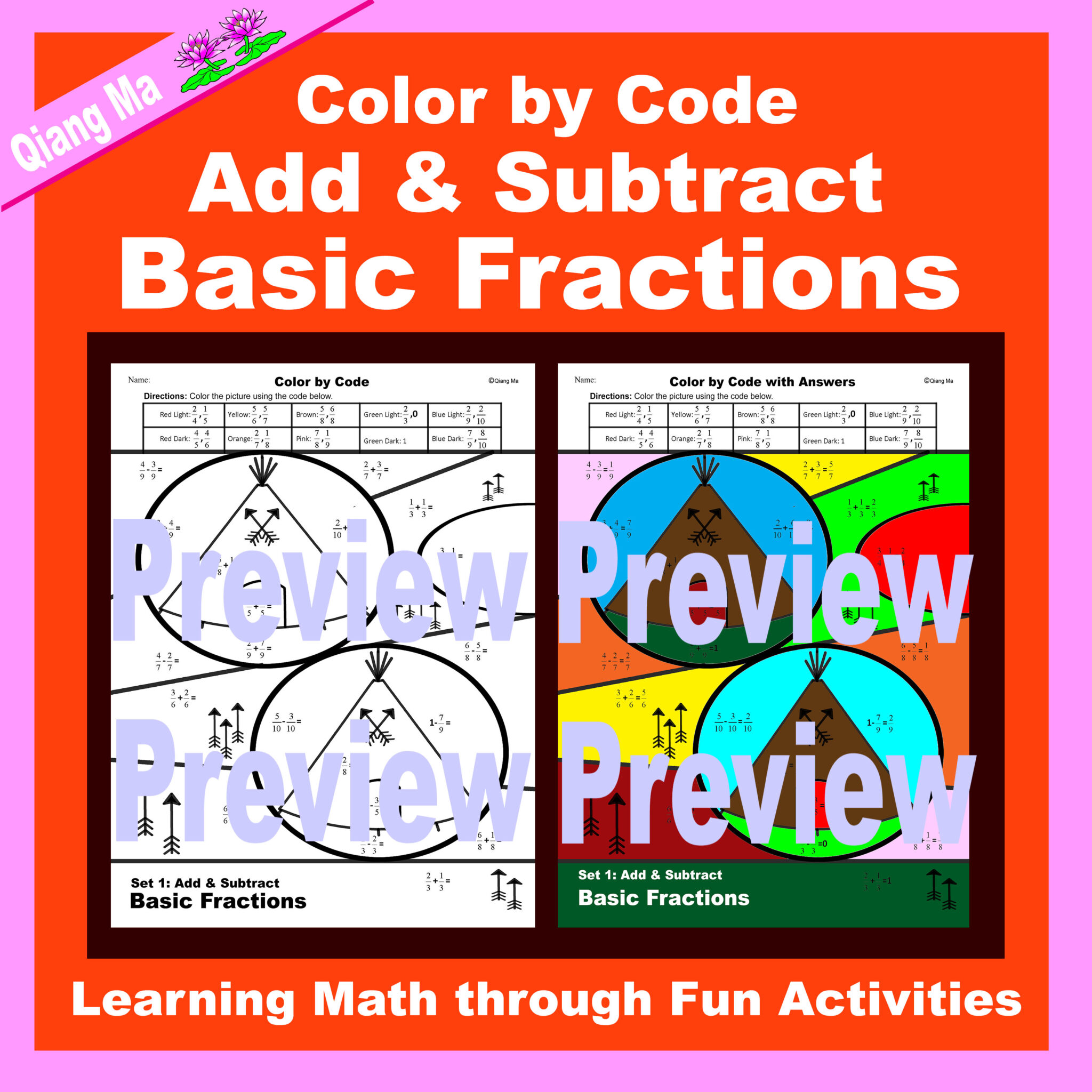 Thanksgiving Color by Code: Fractions: Add, Subtract, Multiply, Divide ...