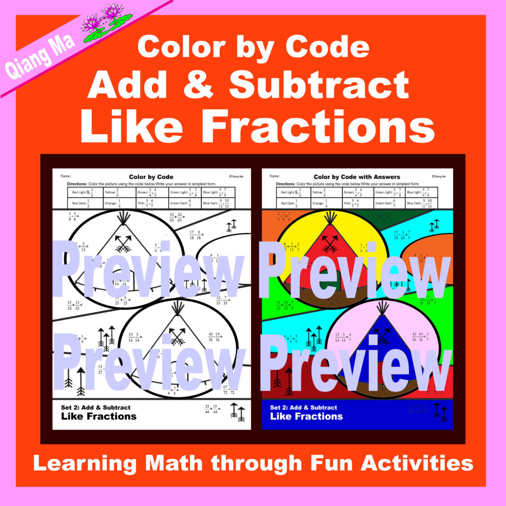 Thanksgiving Color by Code: Add and Subtract Like Fractions - Made By ...
